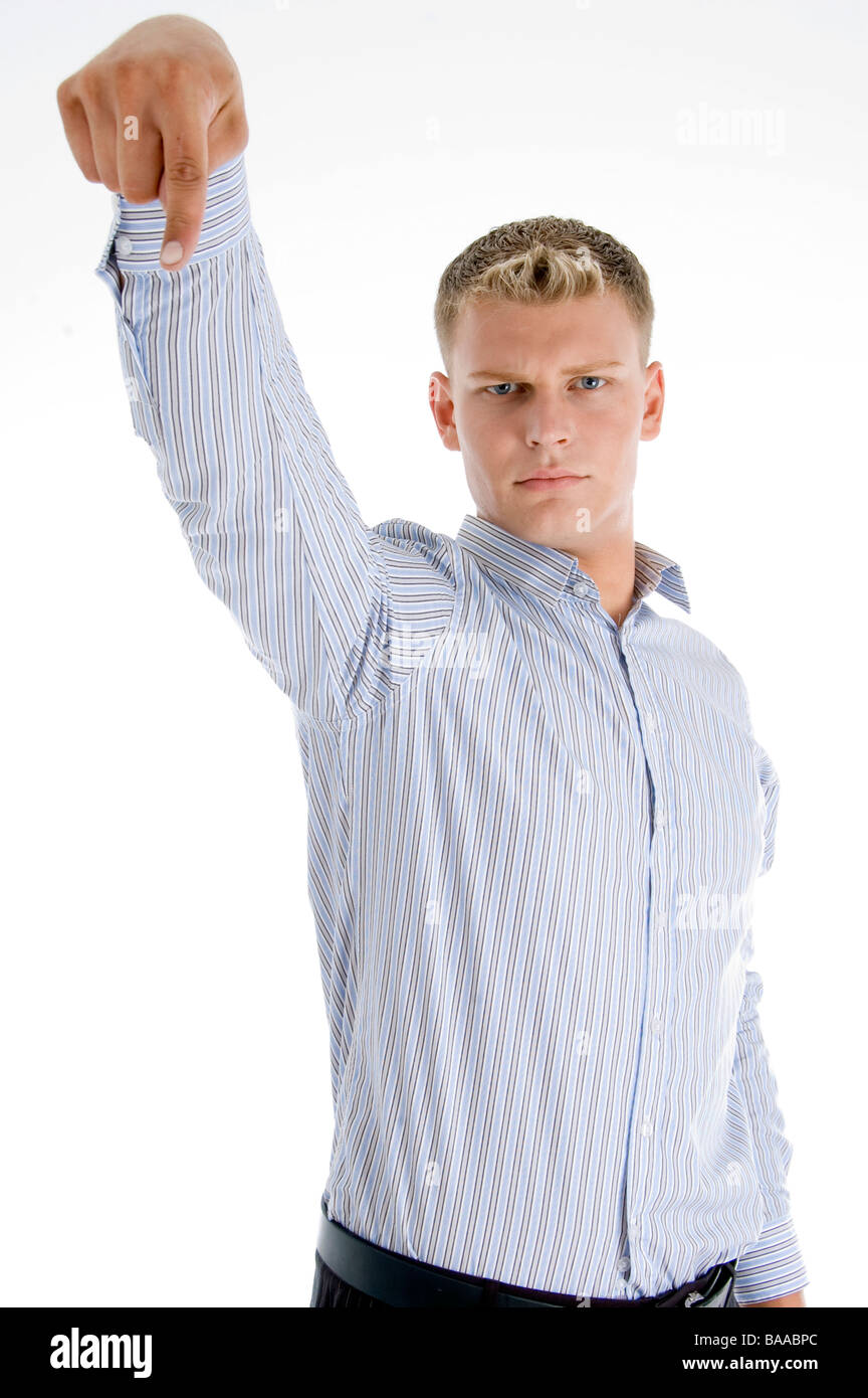 american man pointing downward Stock Photo - Alamy