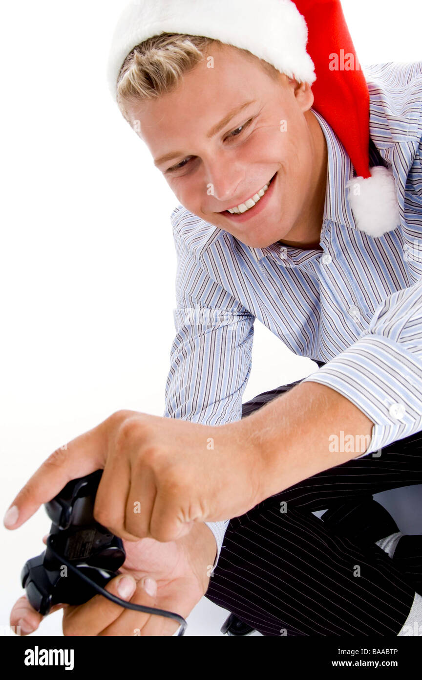 happy caucasian man playing video games Stock Photo - Alamy