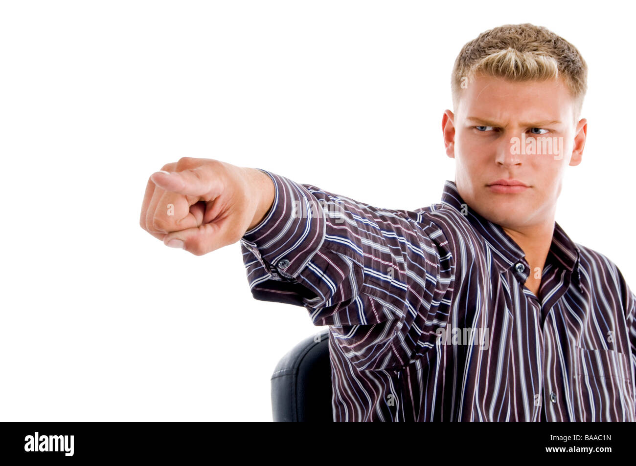 blonde male pointing in front of camera Stock Photo - Alamy