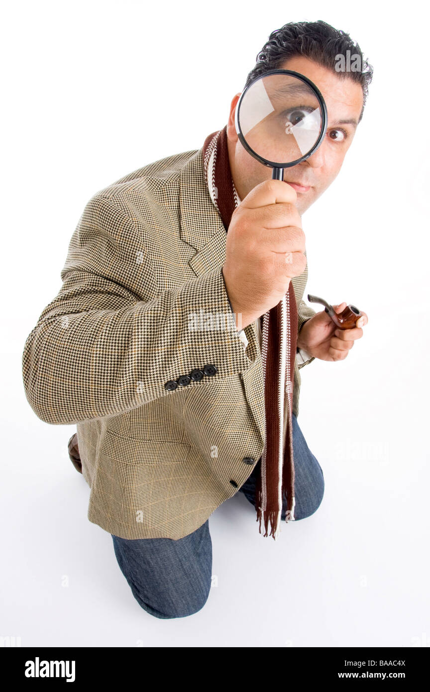 detective and magnifying glass Stock Photo - Alamy