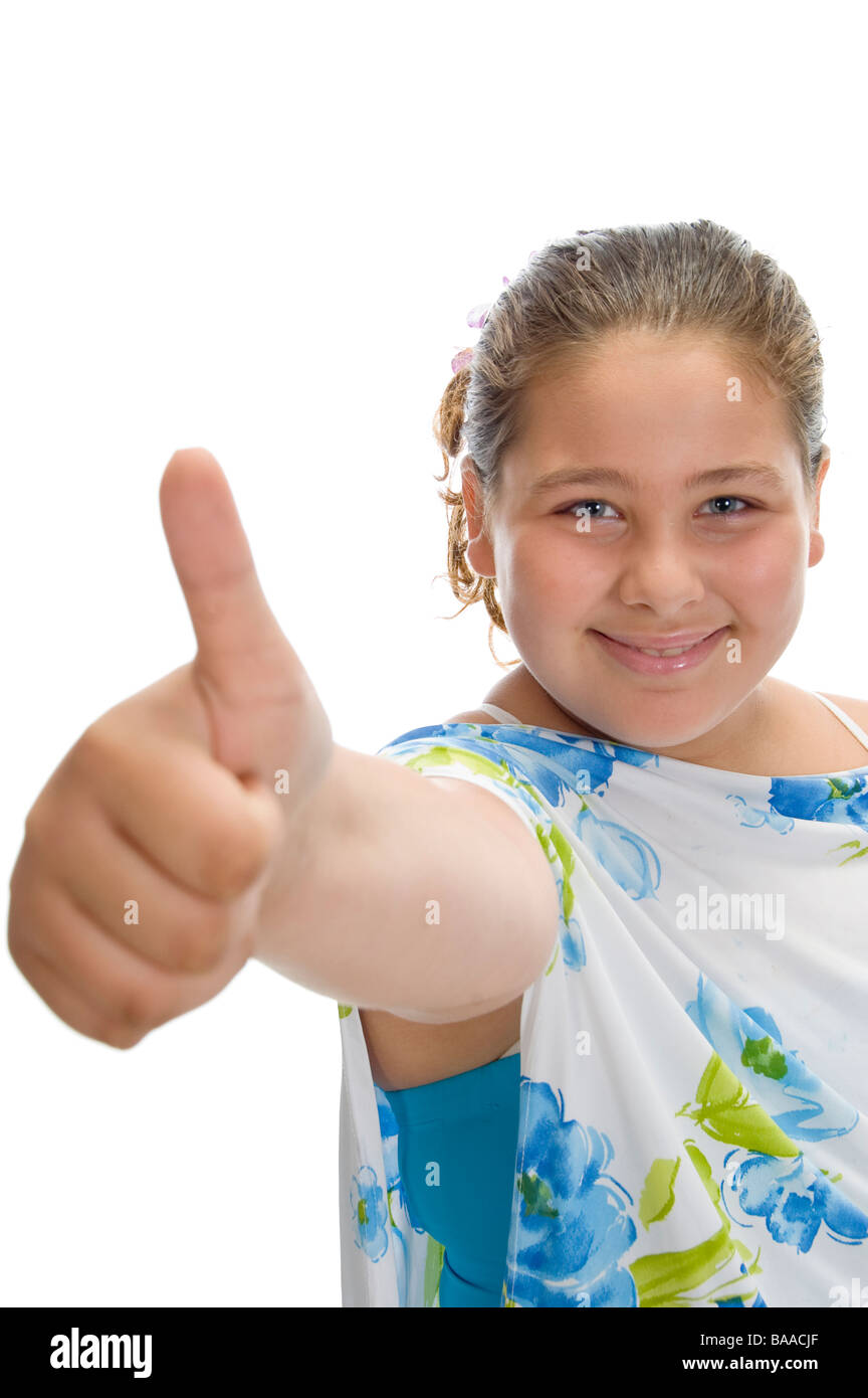 smiling girl wishing good luck Stock Photo - Alamy