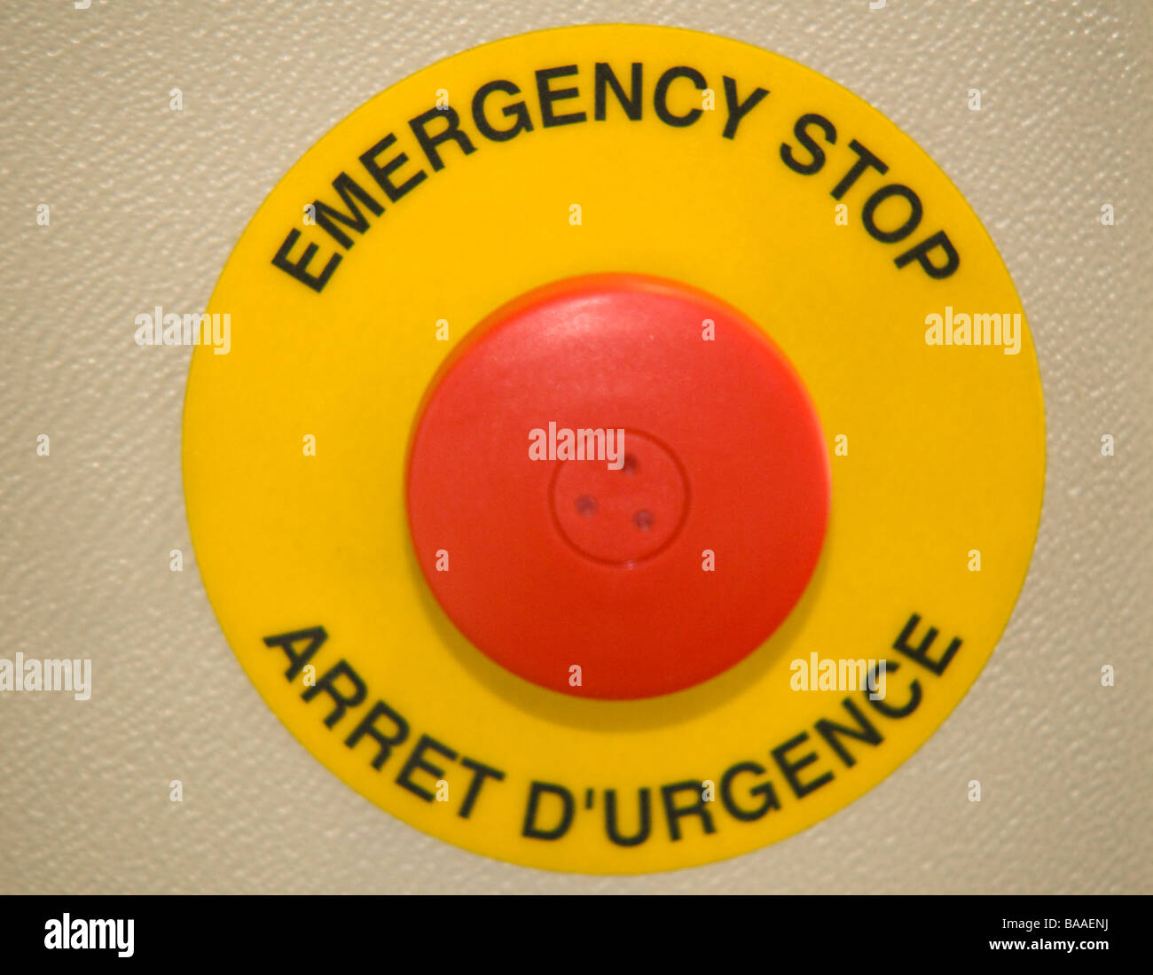 Big red emergency stop button on piece of equipment Stock Photo - Alamy