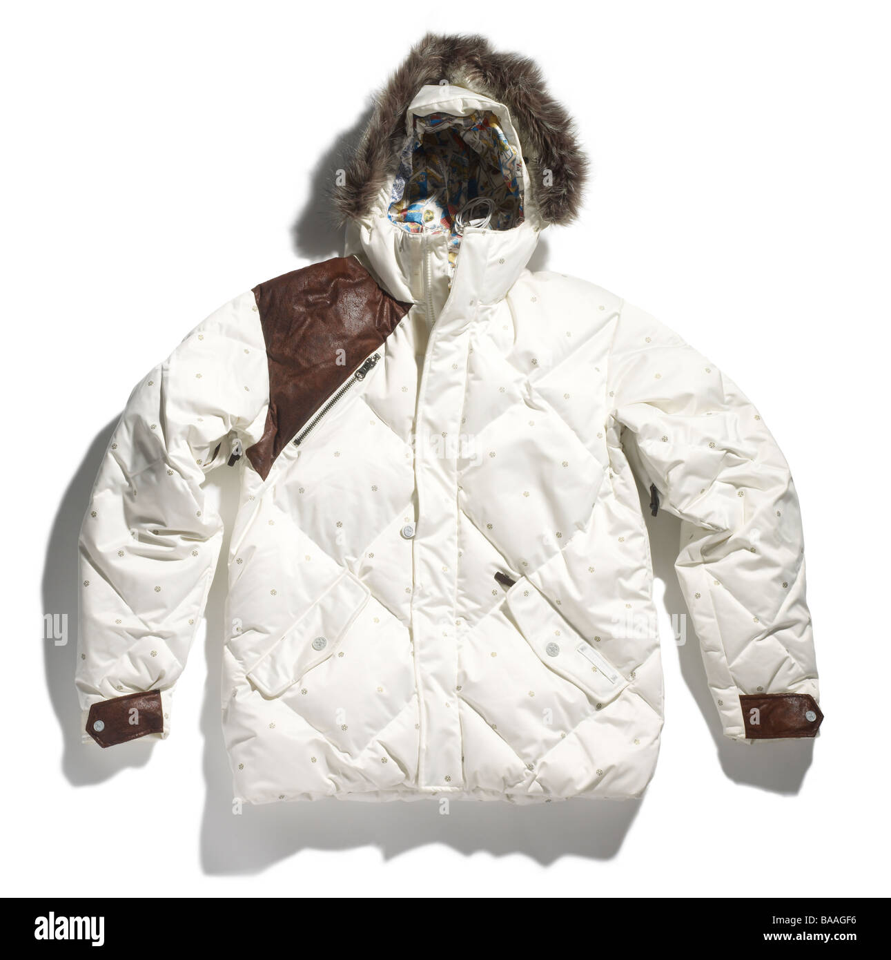 Fashion jacket with fur hood Stock Photo - Alamy