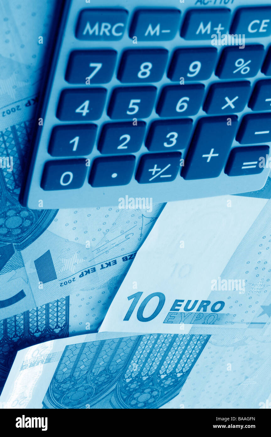Euro banknotes and calculating Stock Photo - Alamy