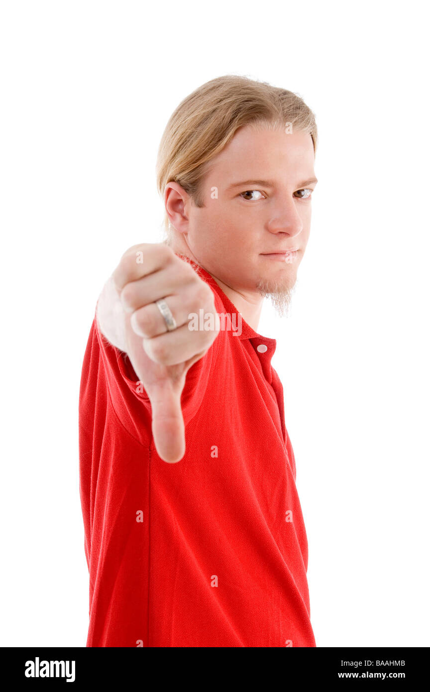 handsome young guy with thumbs down Stock Photo - Alamy