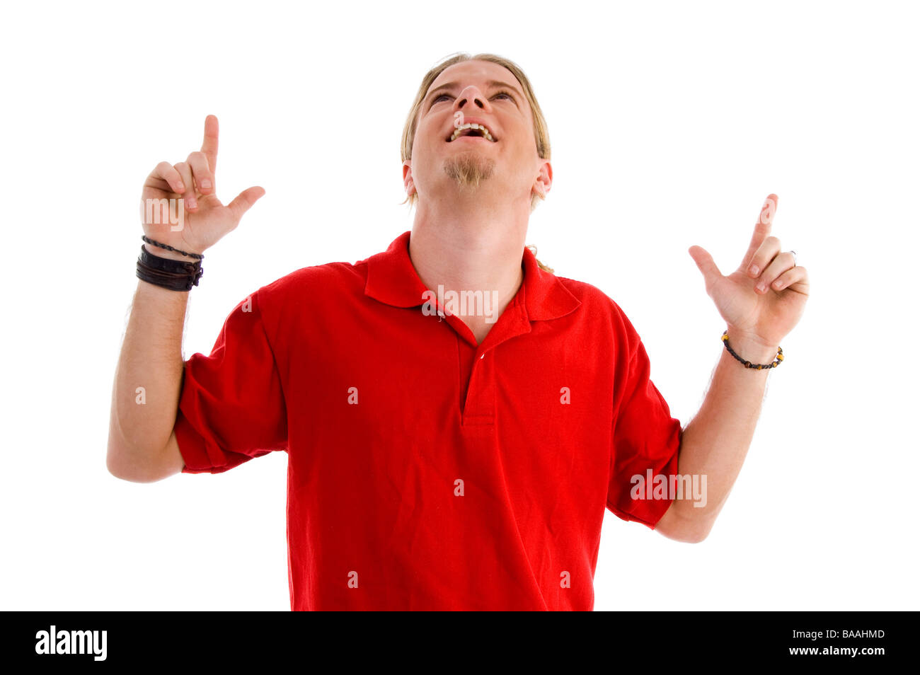 happy male pointing with both hands Stock Photo - Alamy