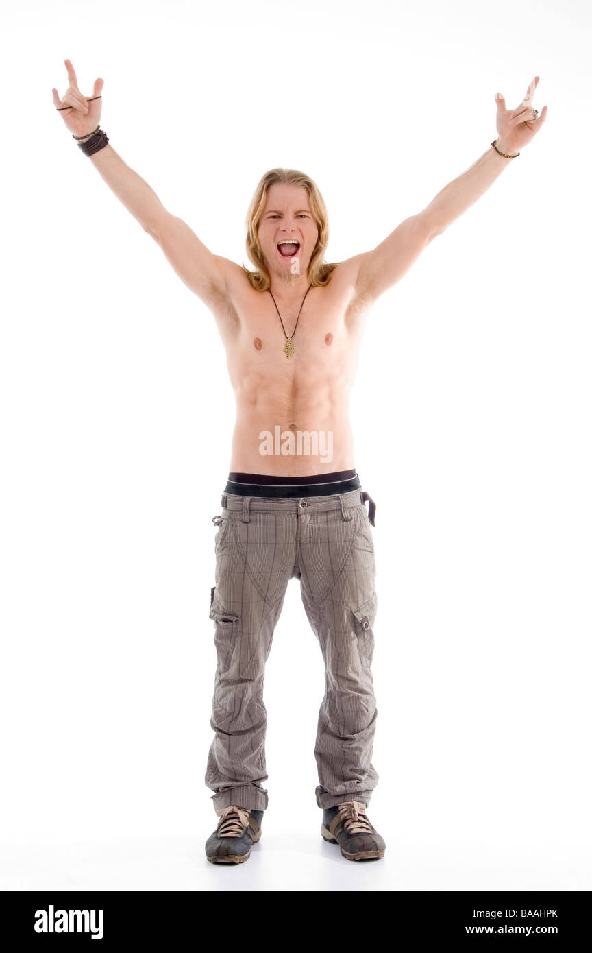 shirtless male raising his hands Stock Photo - Alamy