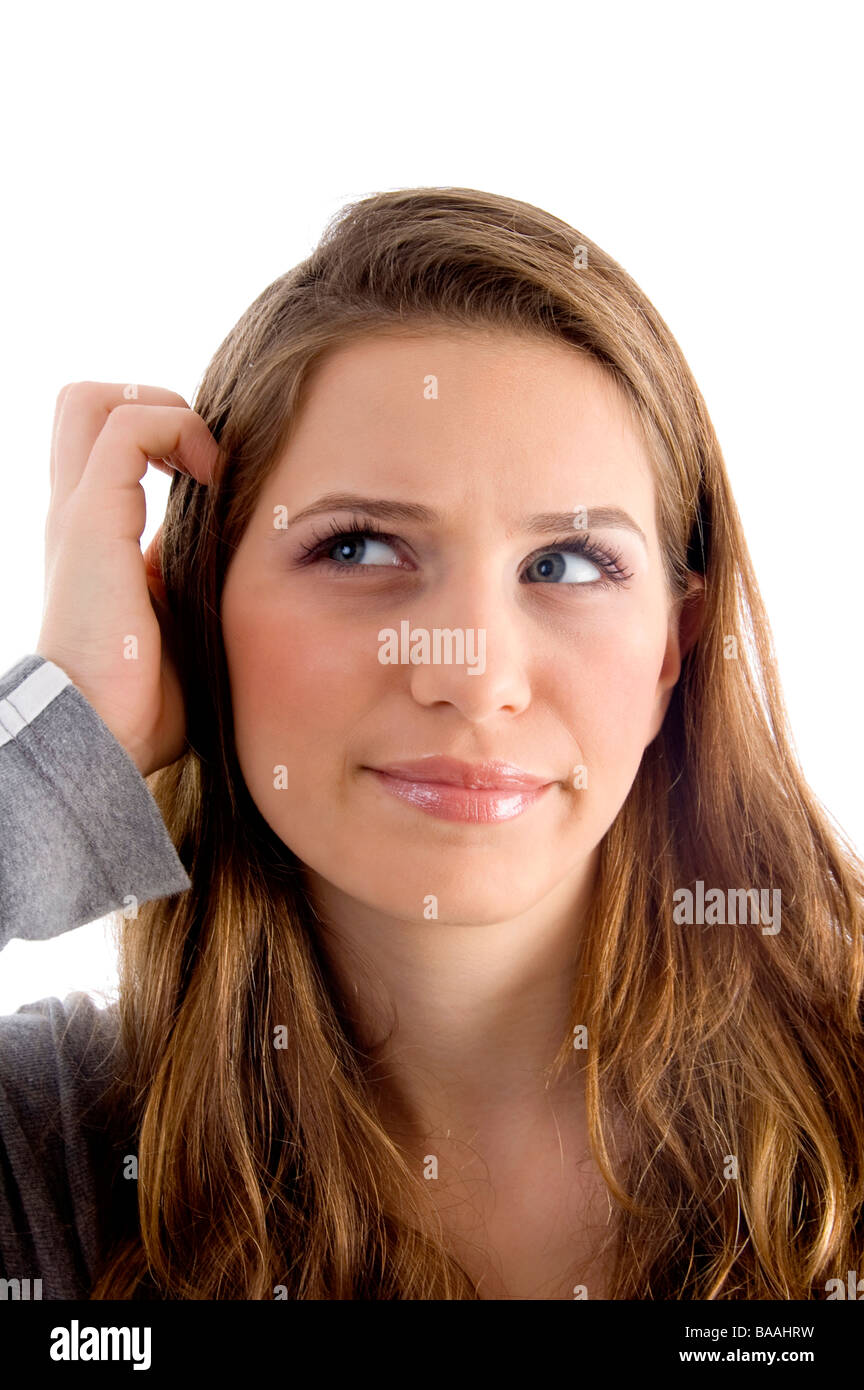 Girl thinking scratching head hi-res stock photography and images - Alamy