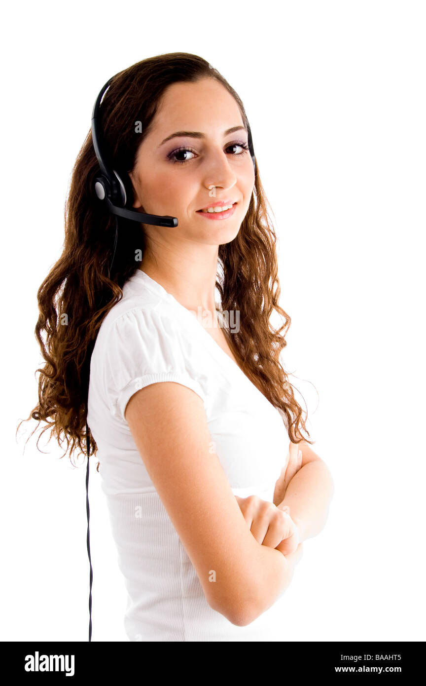 side pose of female with headphone Stock Photo - Alamy