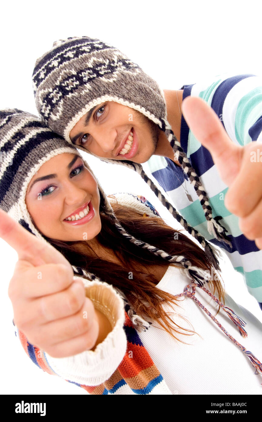 pleased friends with thumbs up Stock Photo - Alamy