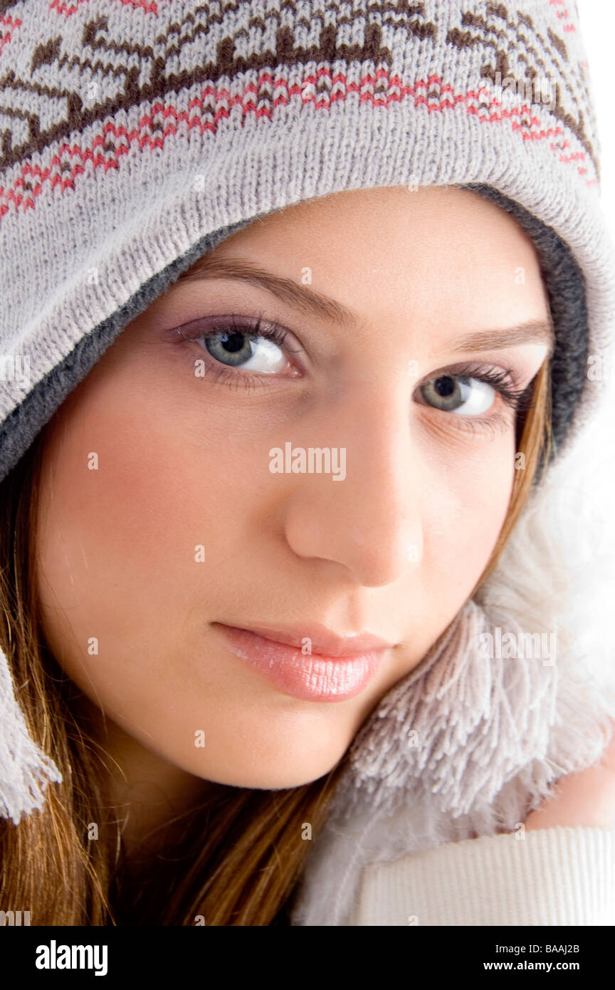 attractive face of female wearing cap Stock Photo - Alamy