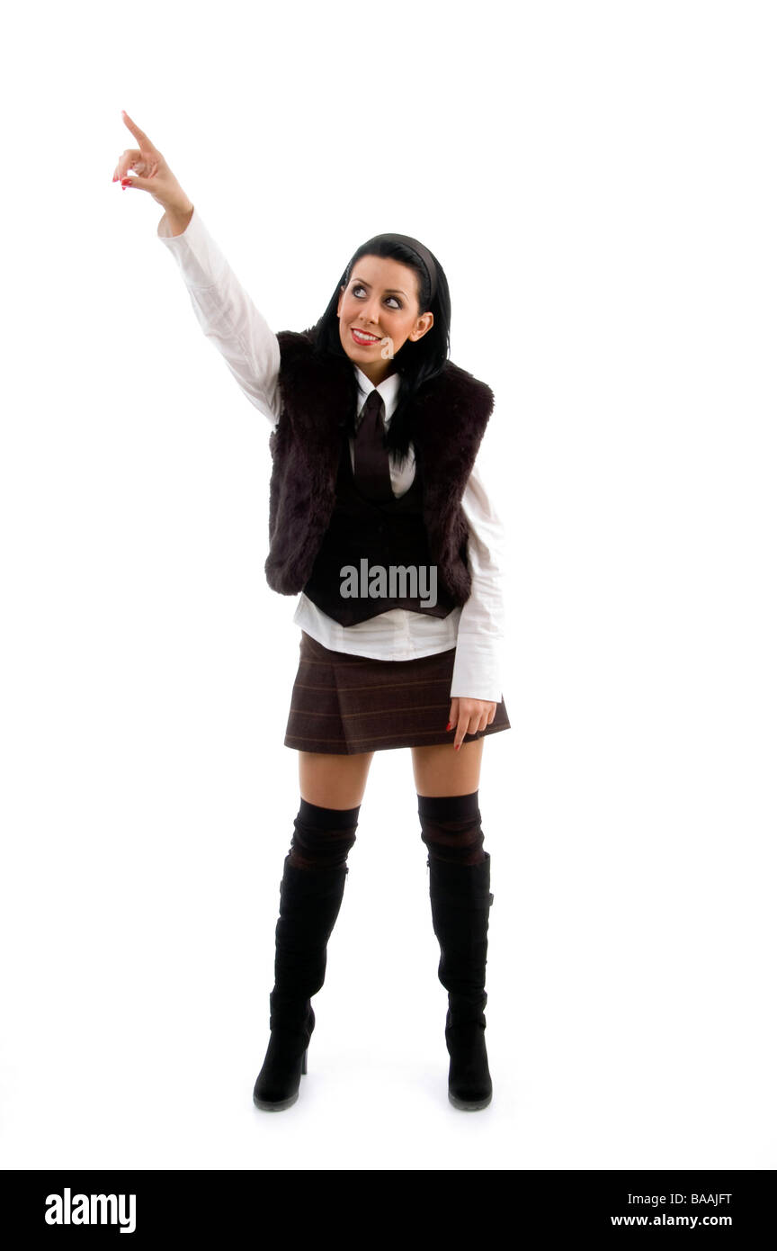 young woman pointing sideways Stock Photo - Alamy