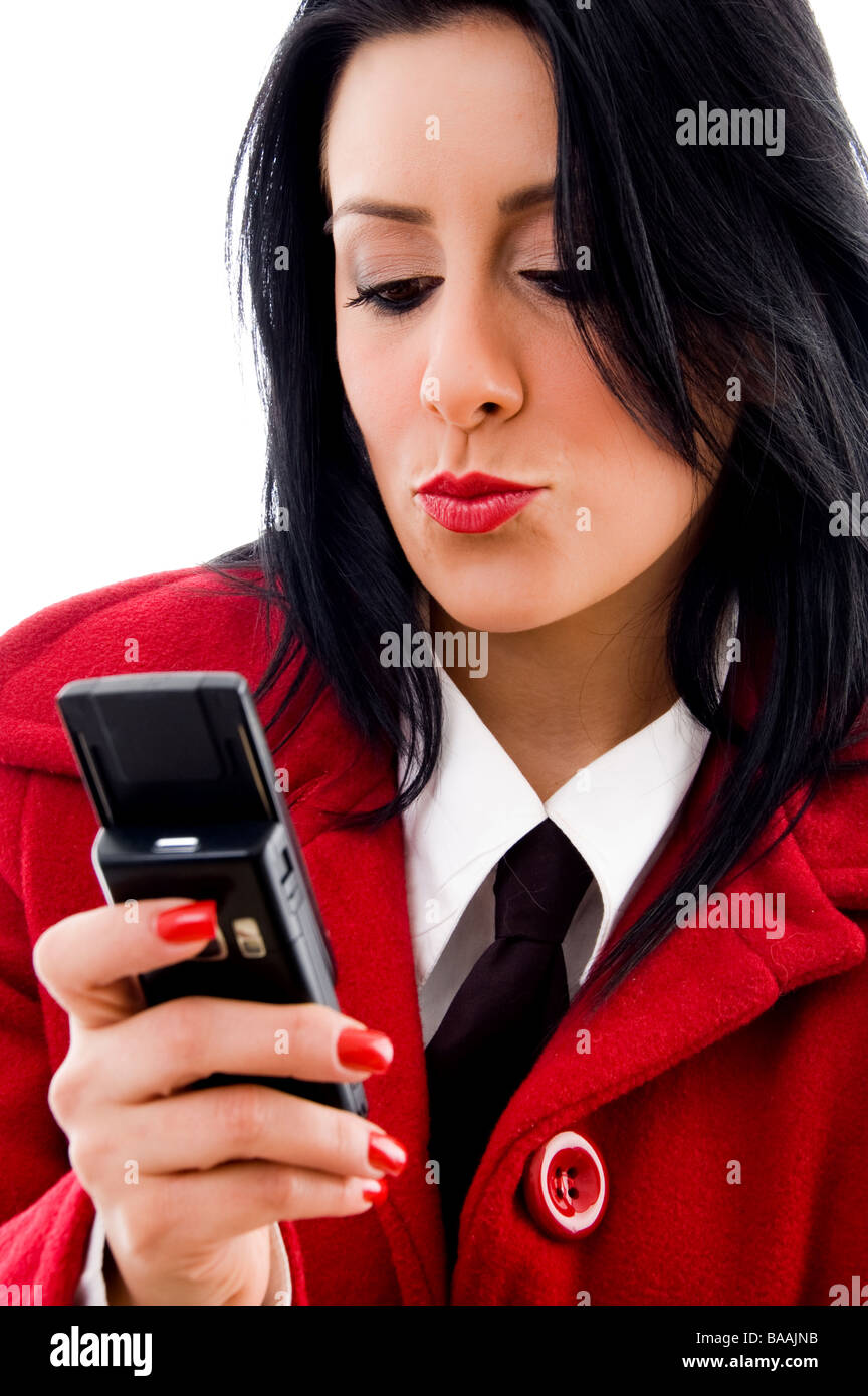 young woman reading a text message Stock Photo - Alamy
