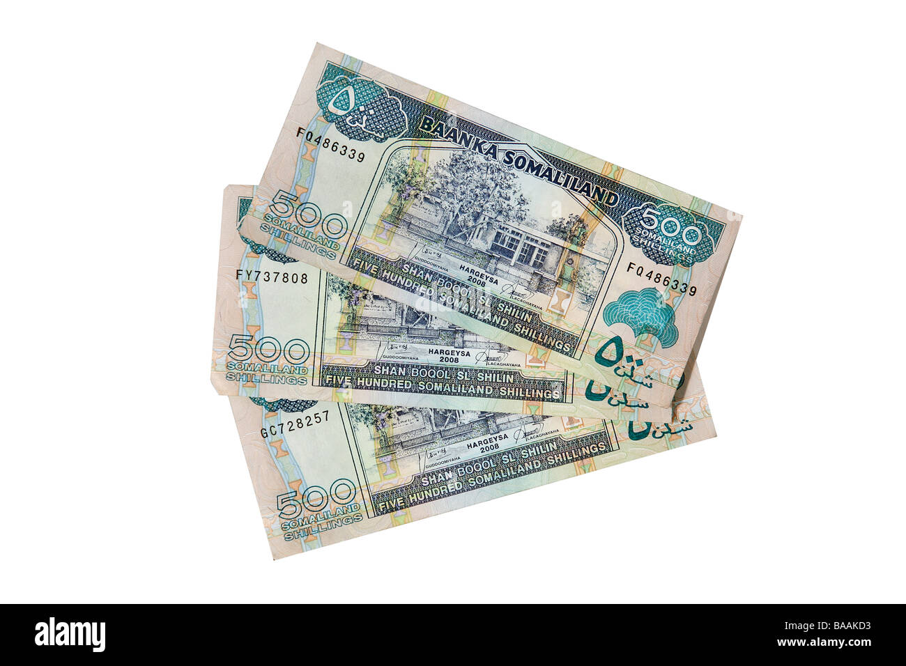 Somaliland 500 Shilling notes cut out on a white background Stock Photo ...