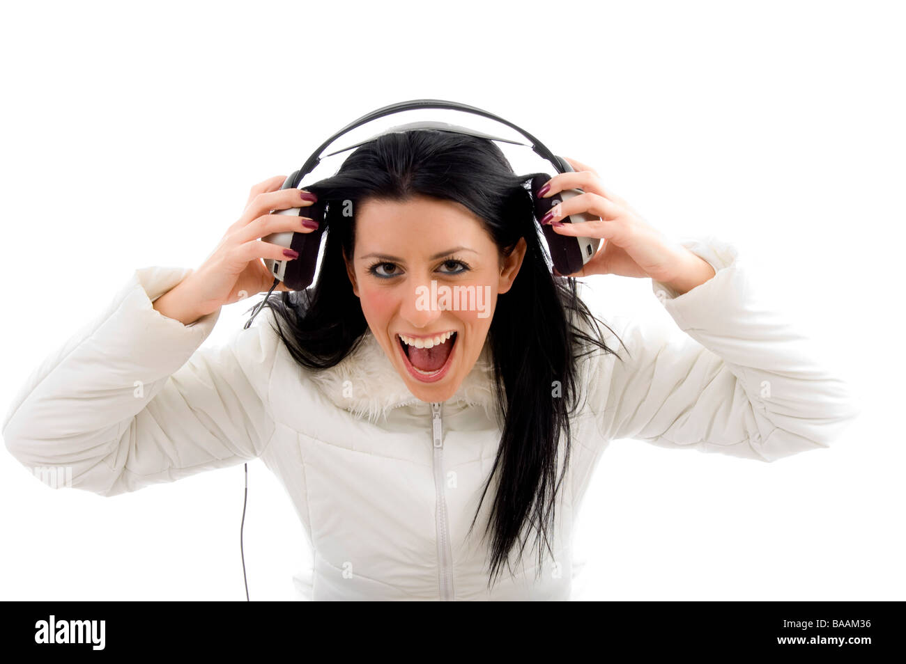 portrait of shouting woman enjoying music Stock Photo - Alamy