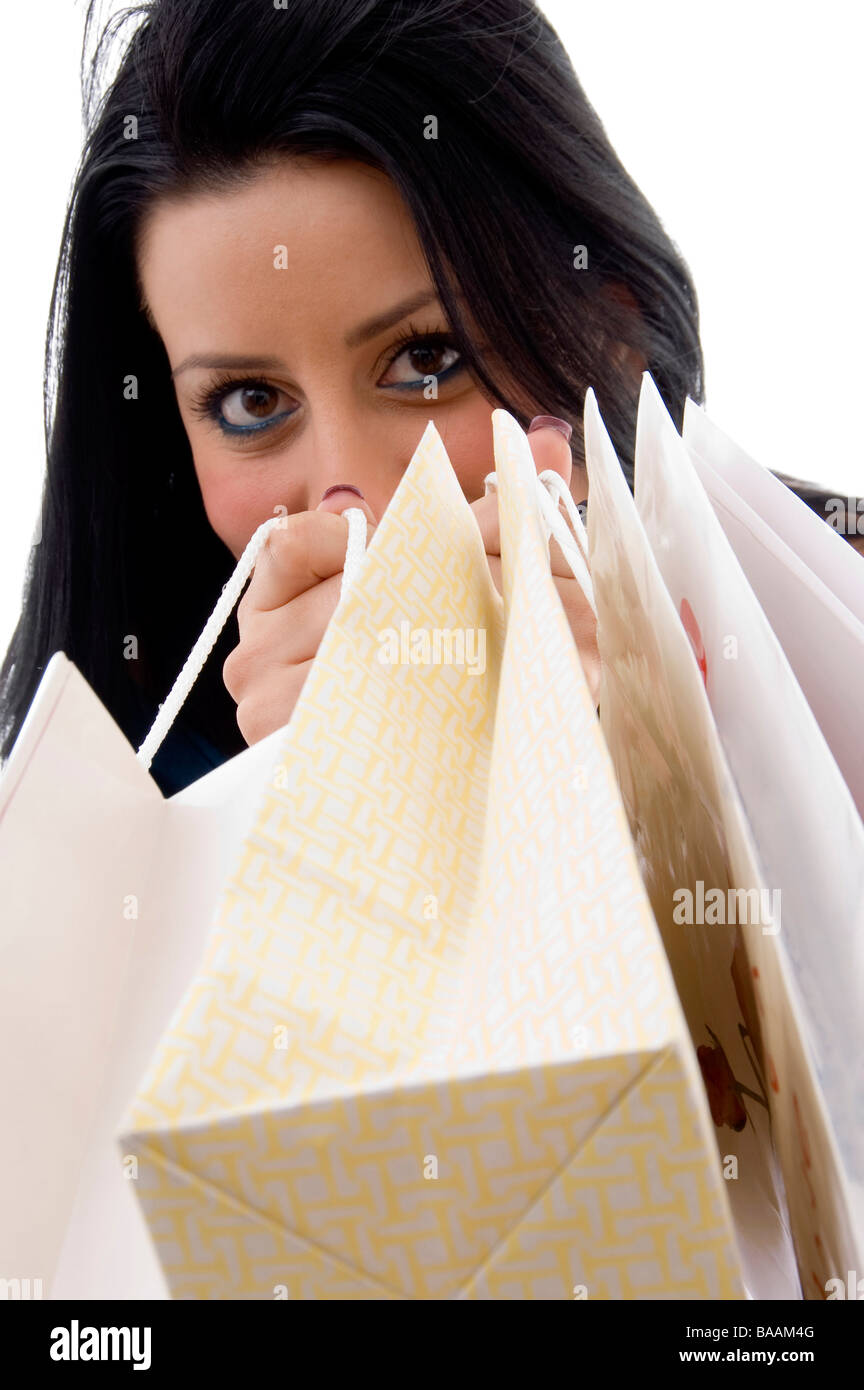front view of model showing shopping bags Stock Photo - Alamy