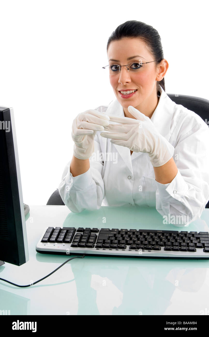 front view of smiling female doctor in clinic on white backgroun Stock ...