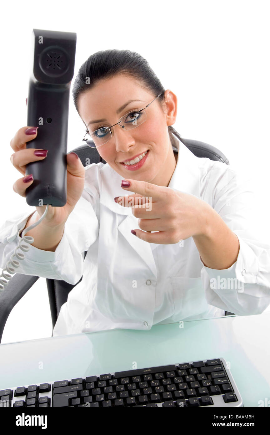 front view of doctor pointing receiver Stock Photo - Alamy