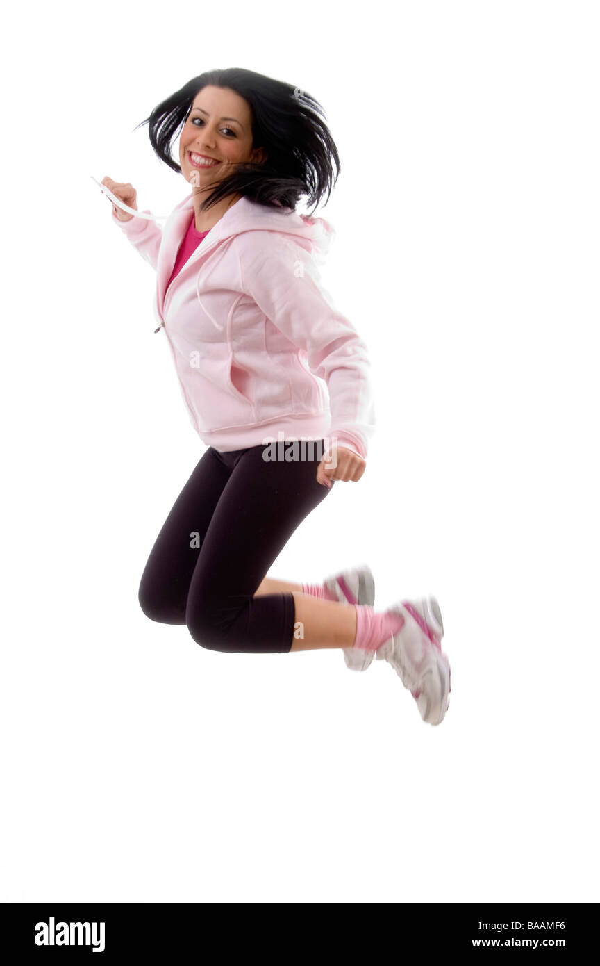 side pose of jumping model Stock Photo - Alamy