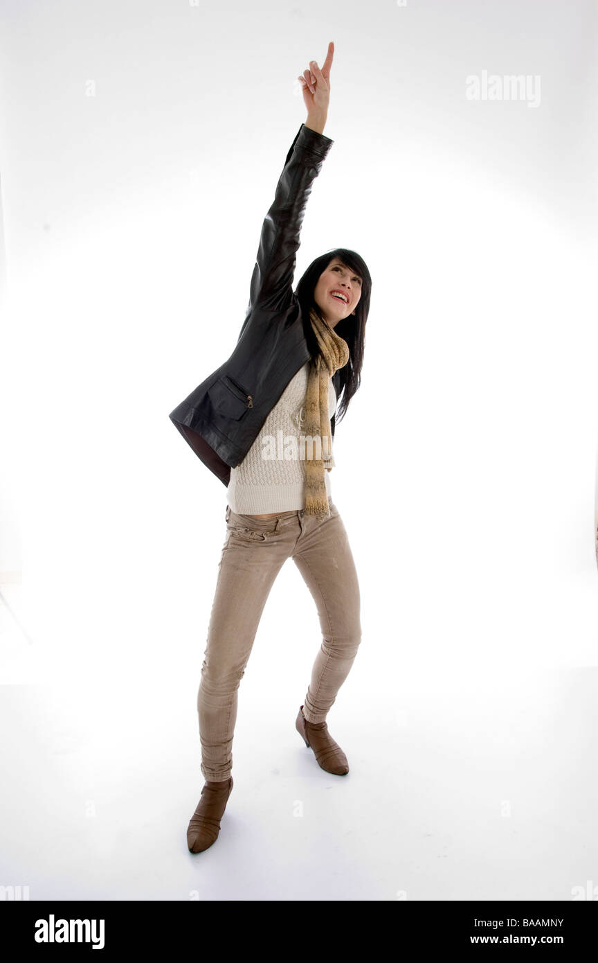 woman pointing upwards Stock Photo - Alamy