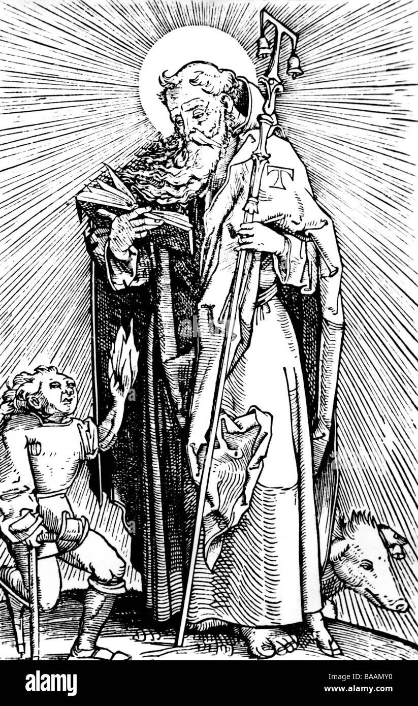 Anthony the Great, circa 251 - circa 356, Egyptian Saint, after woodcut ...