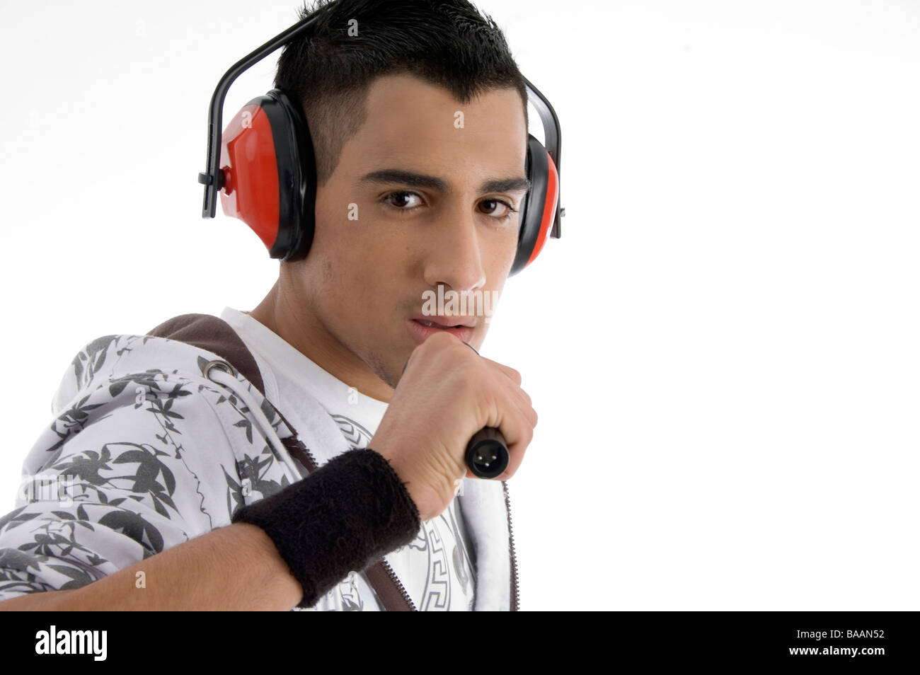 young boy performing with headphone and microphone Stock Photo - Alamy
