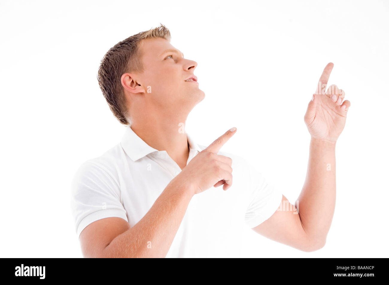 male pointing upward Stock Photo - Alamy
