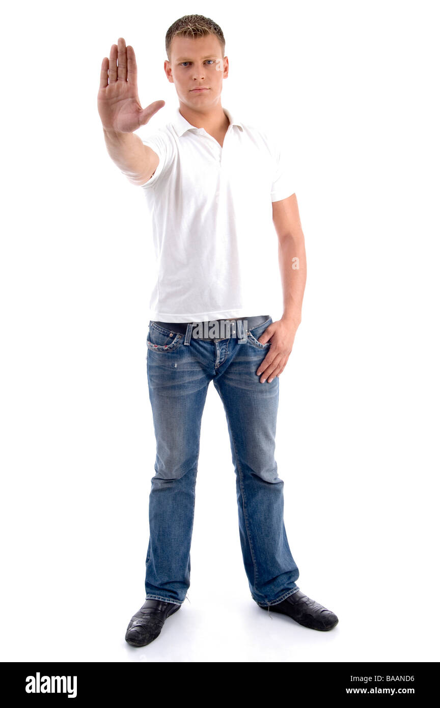 male gesturing stop with his hand Stock Photo - Alamy