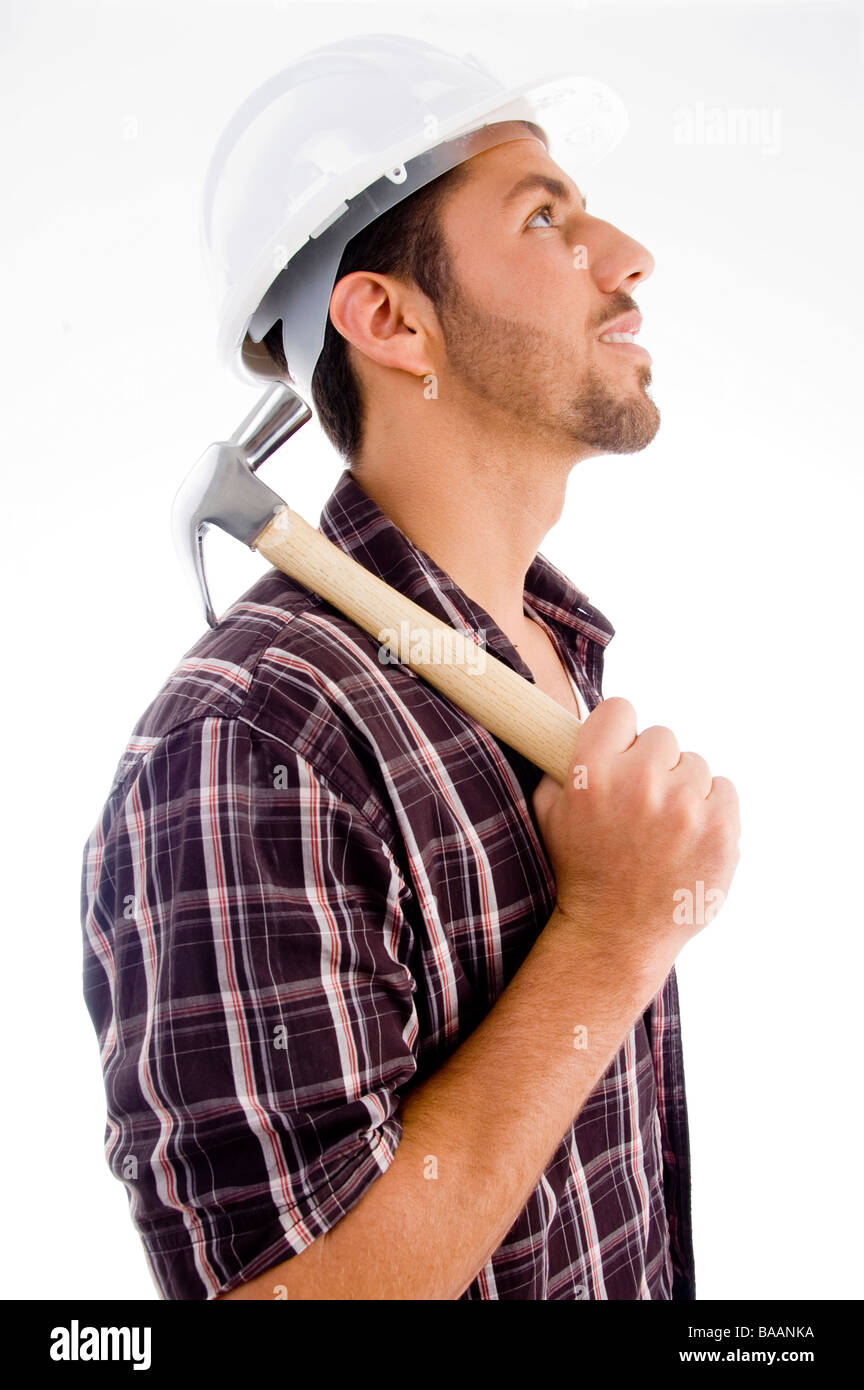 side pose of architect holding hammer Stock Photo - Alamy