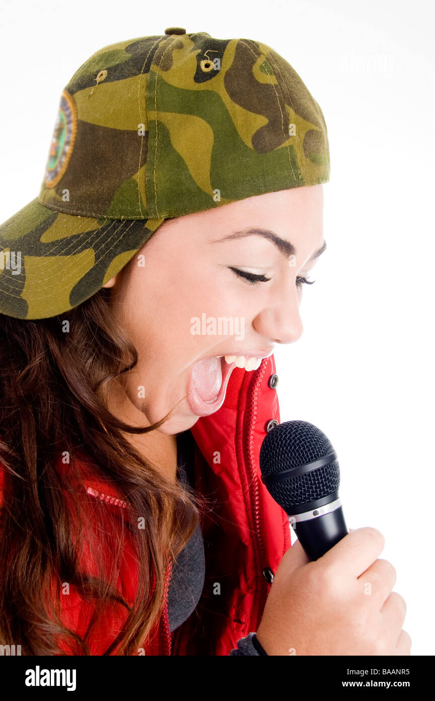 teenager singer with microphone Stock Photo - Alamy