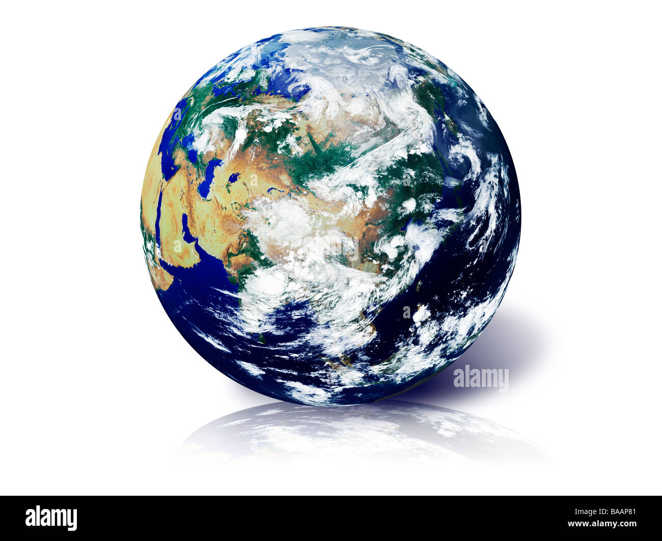 Earth viewed from space as a ball showing Asia. Enhanced version of ...