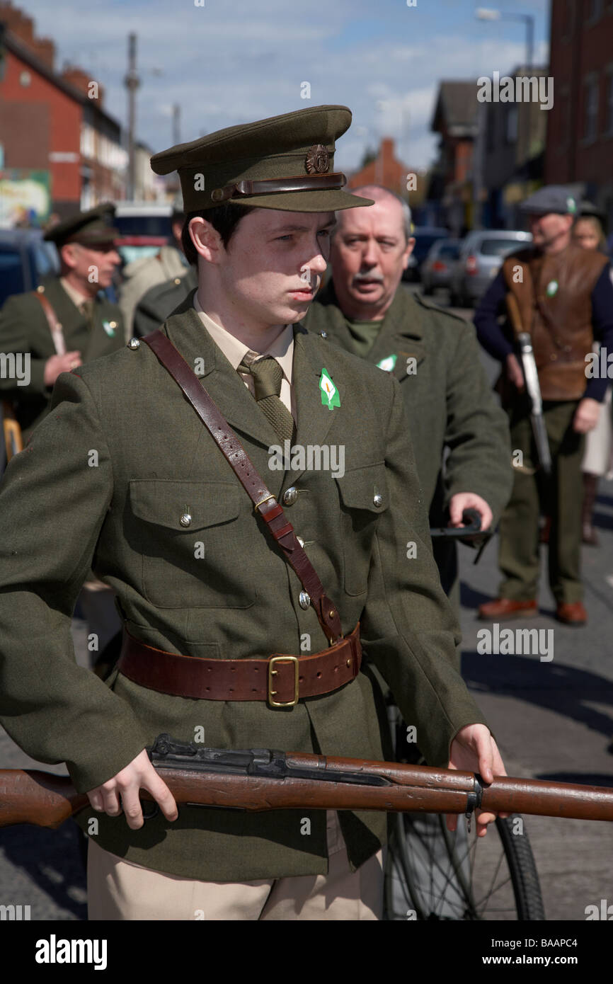 reinactors dressed in period costume representing an Irish Volunteers ...
