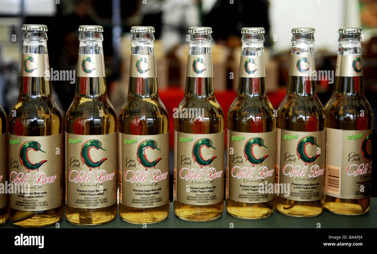 Chilli flavoured beer in bottles at the Fiery Food Festival in Brighton ...