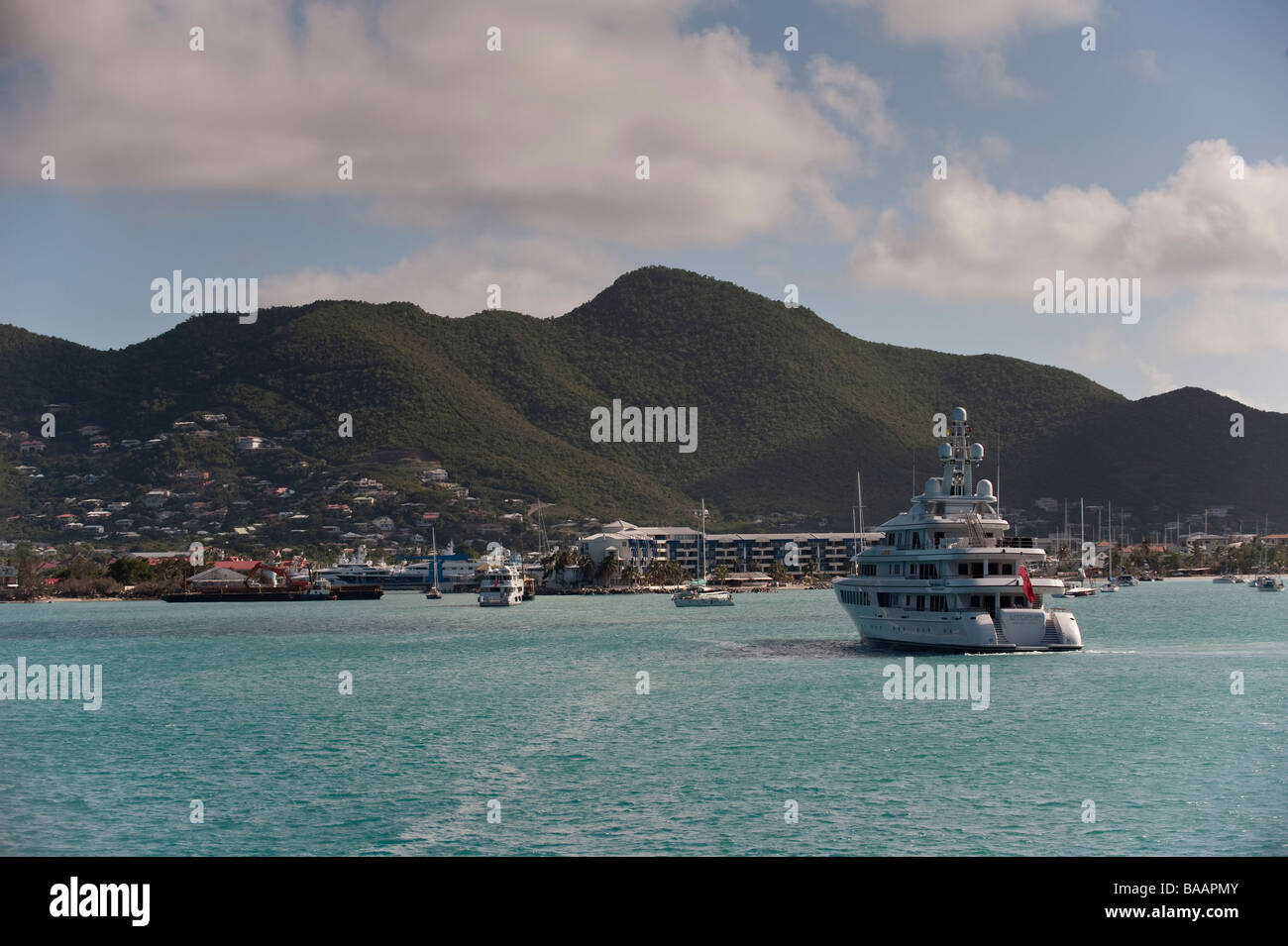 Yachts including Utopia waiting to enter the Simpson Bay lagoon through ...