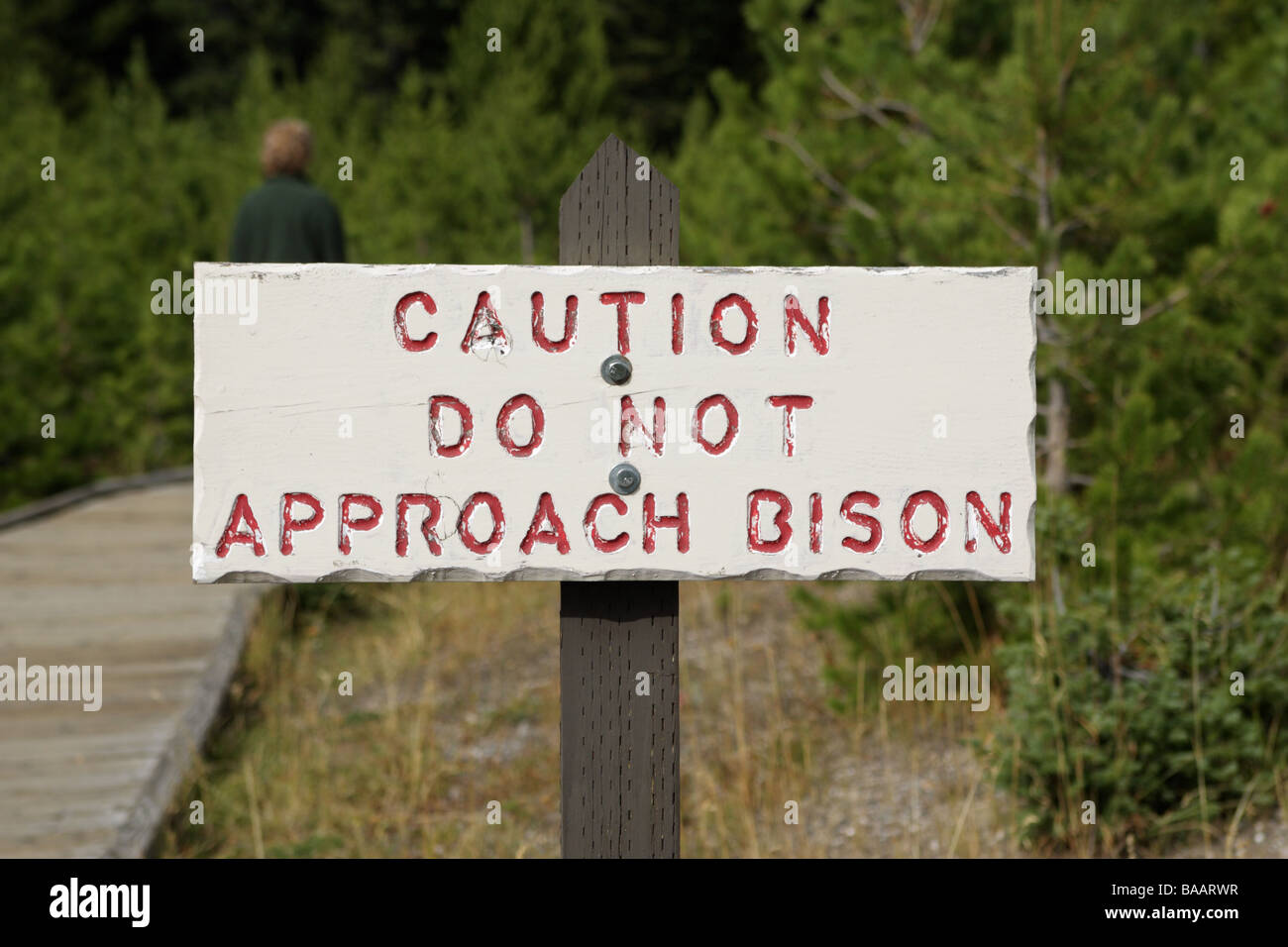 Sign caution do not approach bison in Yellowstone National Park North ...