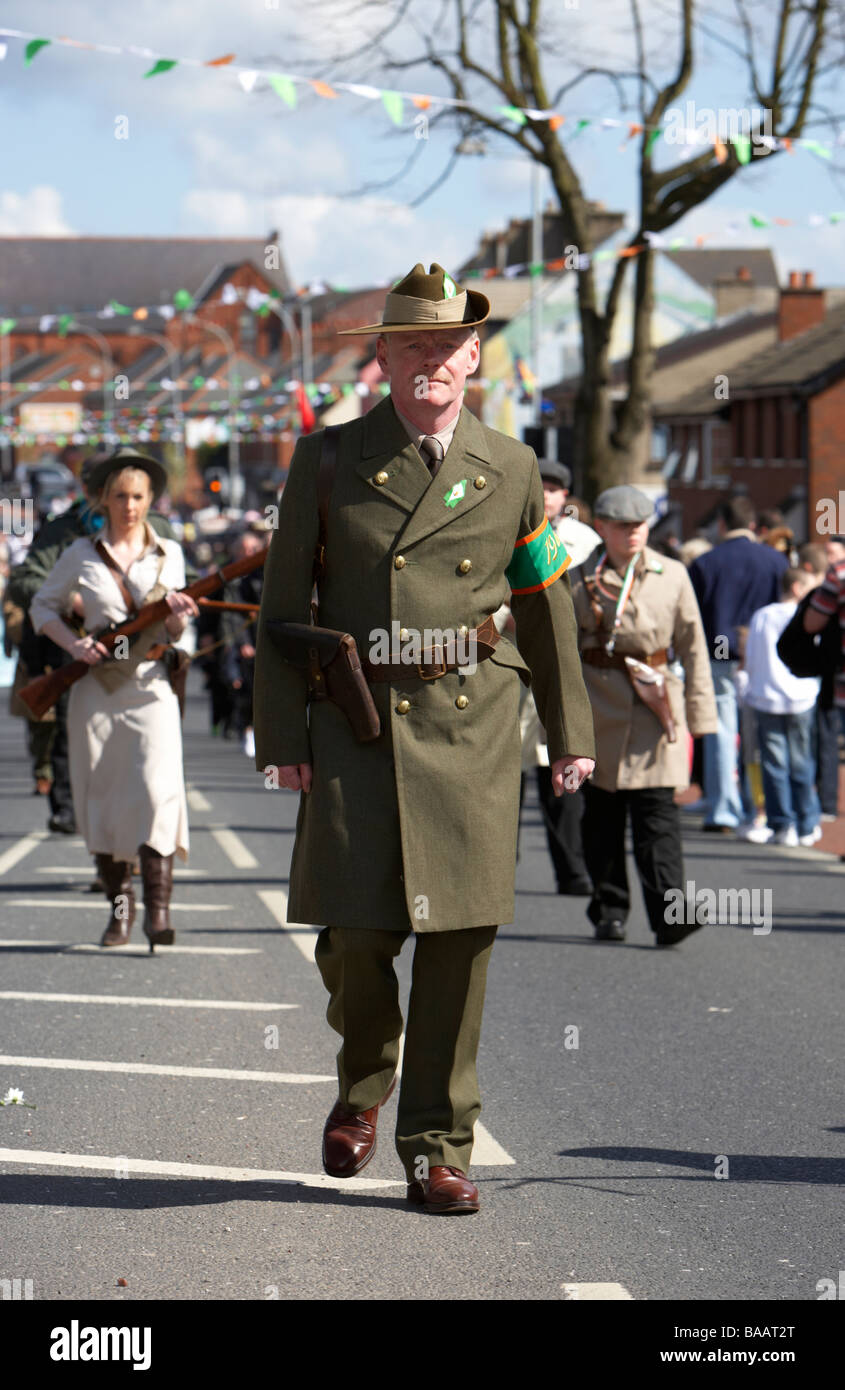 reinactors dressed in period costume representing an Irish Volunteers ...