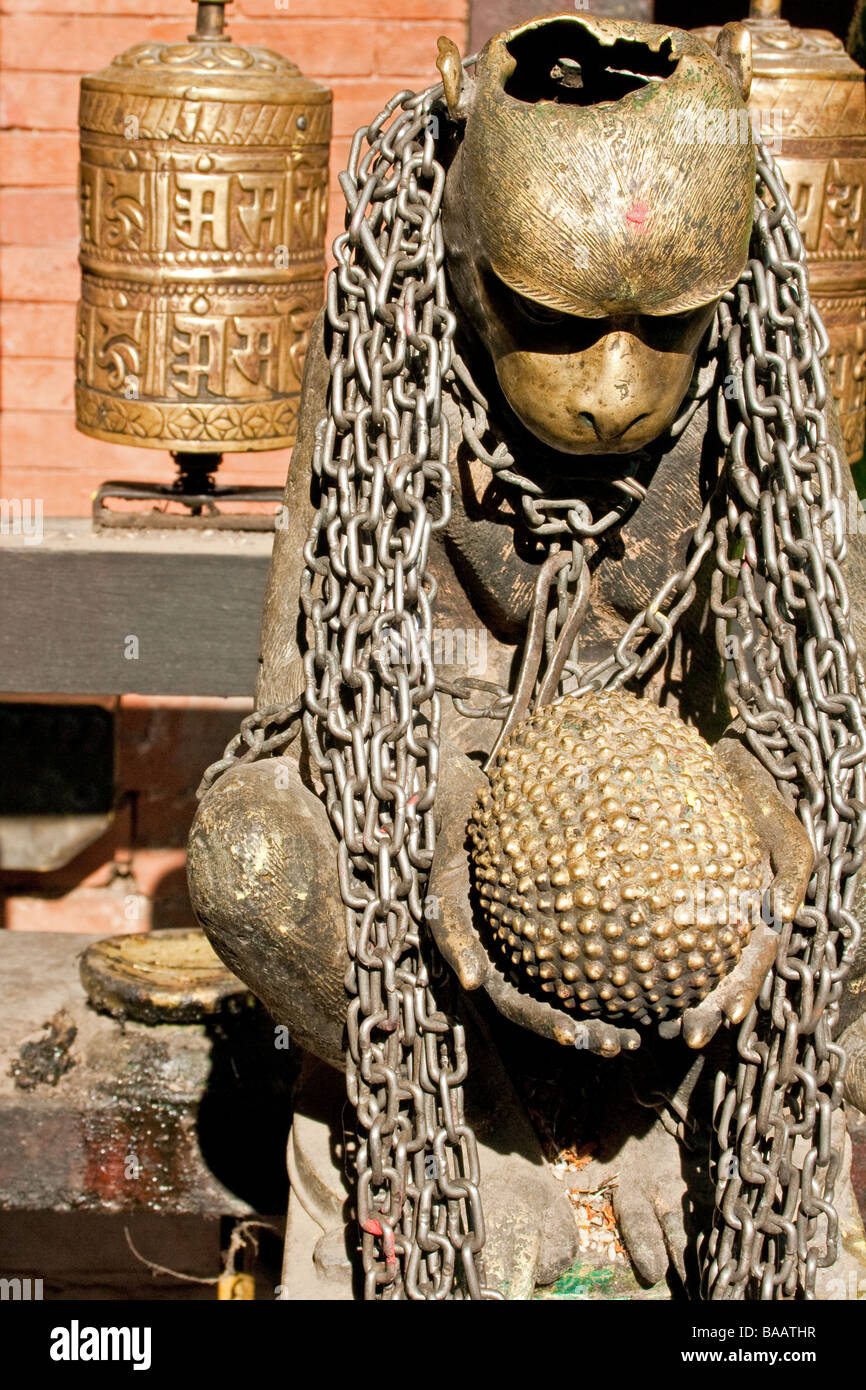 Monkey effigy with offering at Patans ancient golden temple, Kathmandu ...
