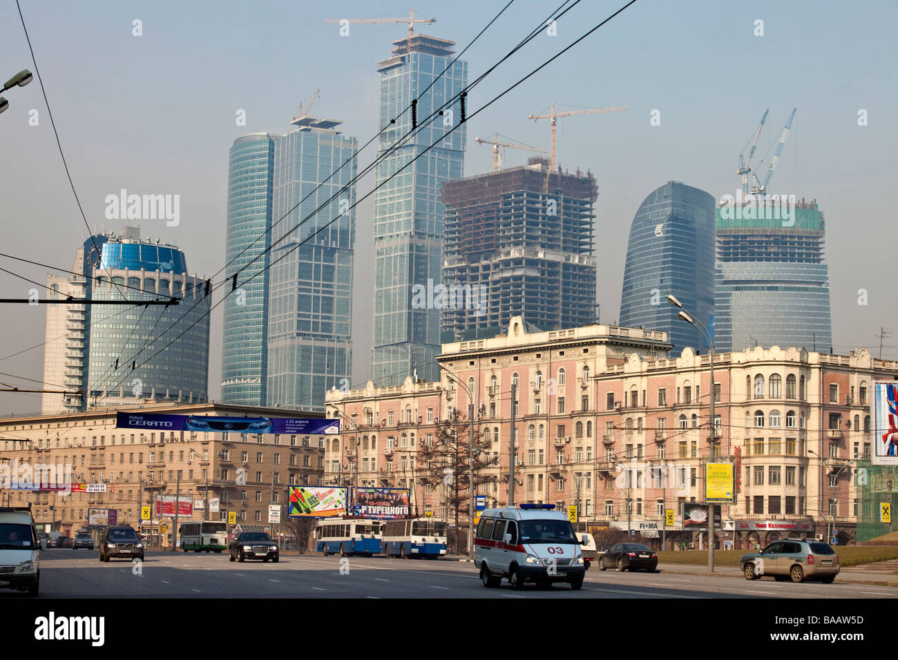 Moscow financial district seen from city center Dorogomilowskaja street ...