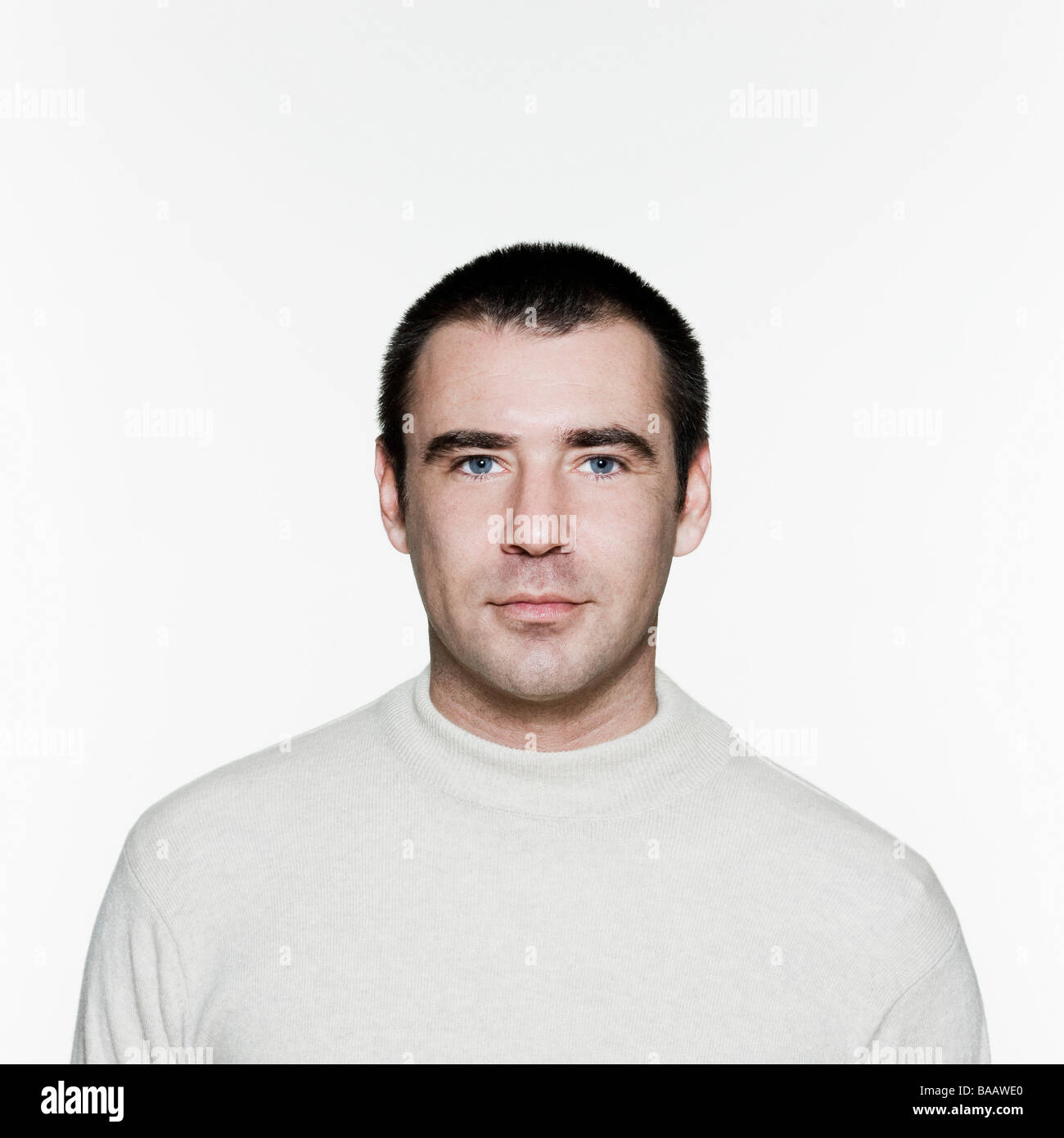Portrait of an handsome expressive man in studio on white isolated ...
