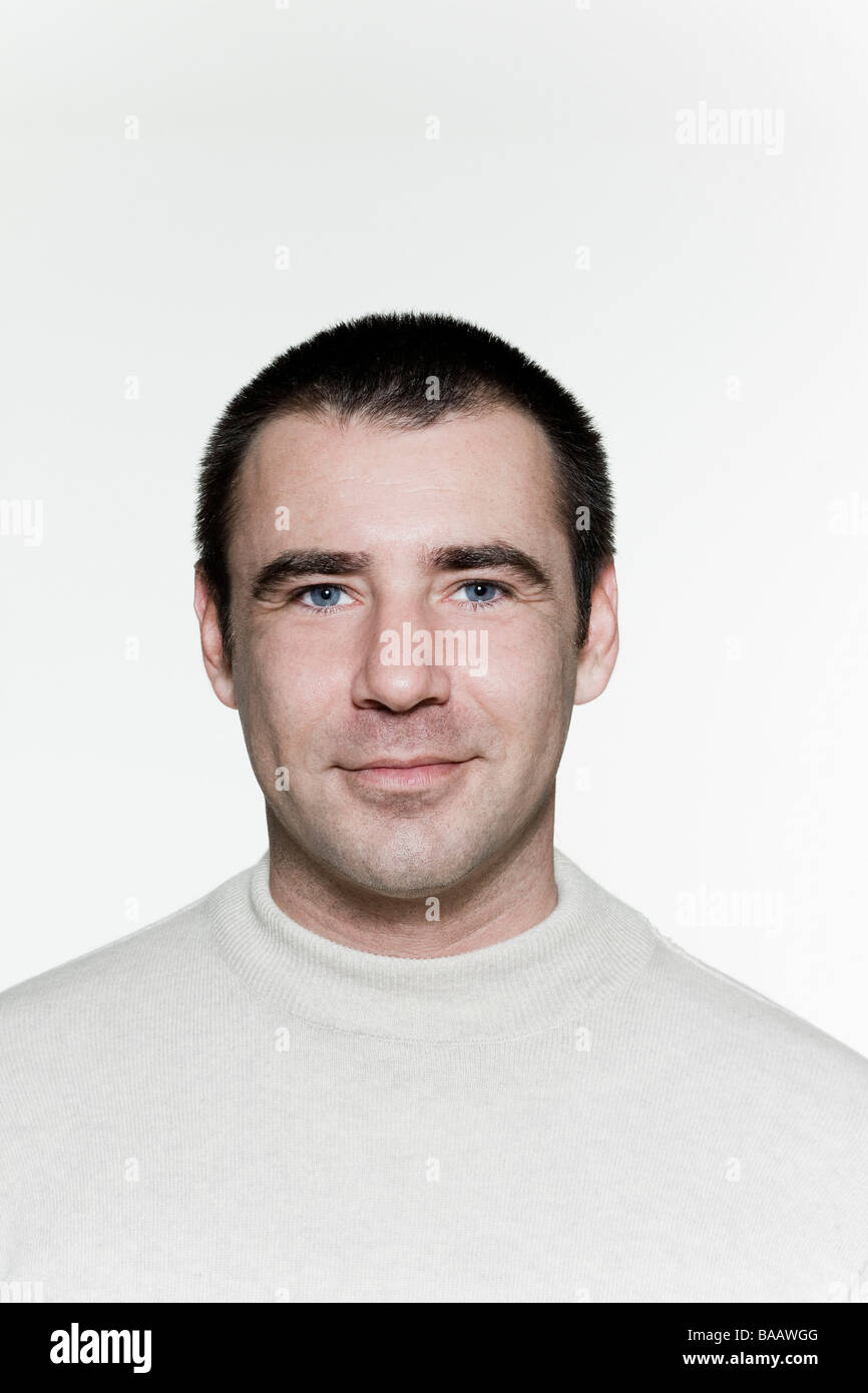Portrait of an handsome expressive man in studio on white isolated ...