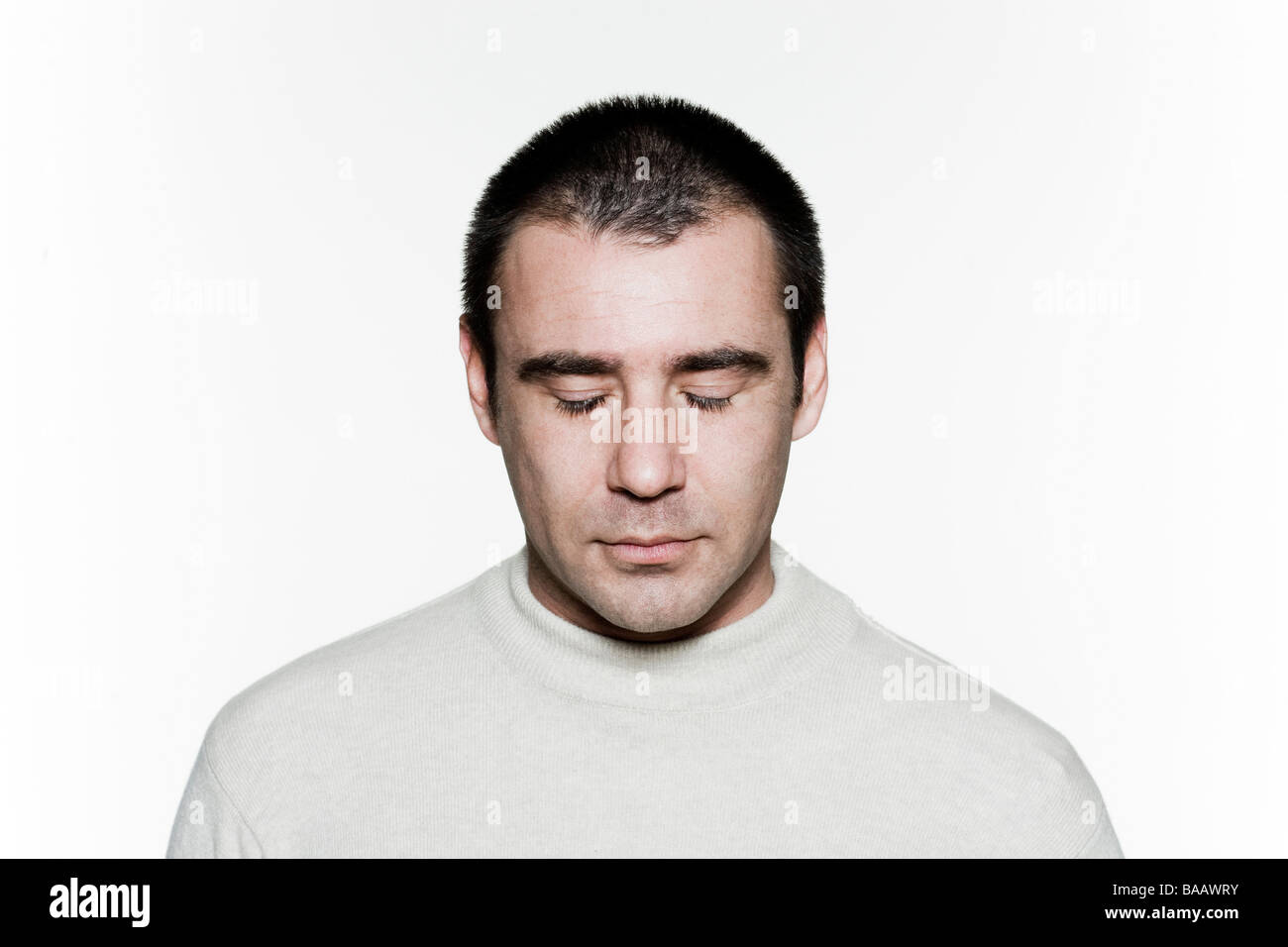 Portrait of an handsome expressive man in studio on white isolated ...