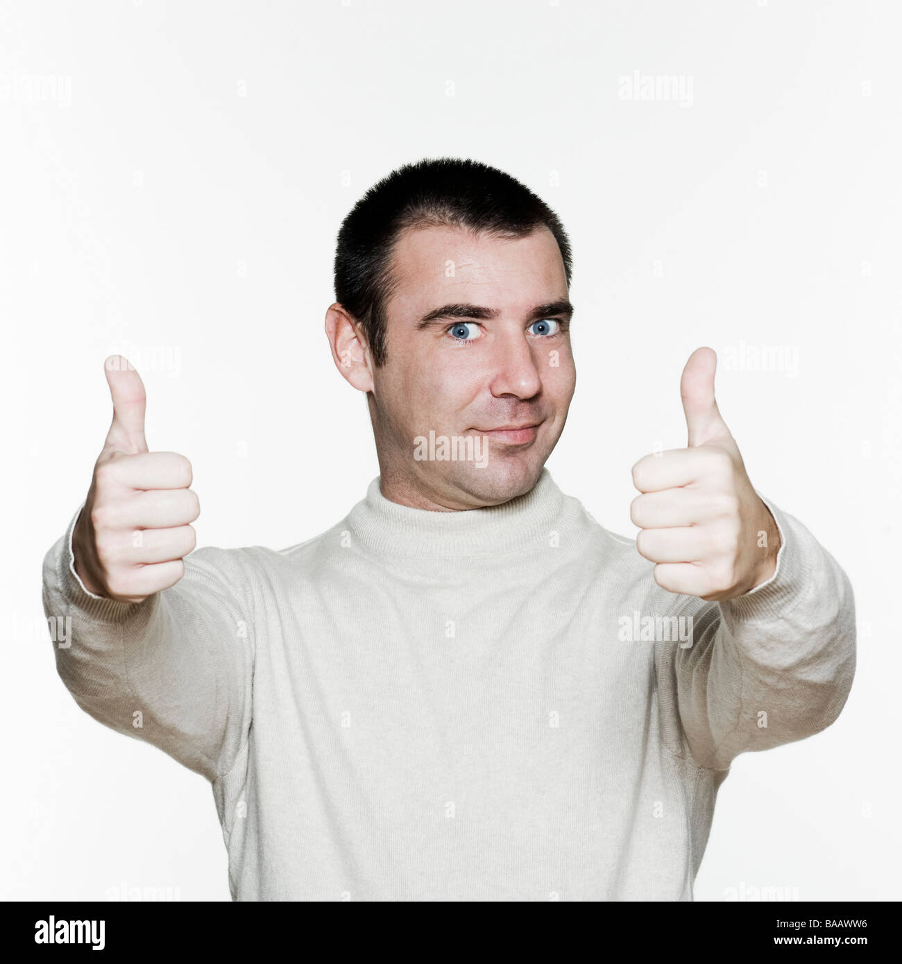 Portrait of an handsome expressive man in studio on white isolated ...