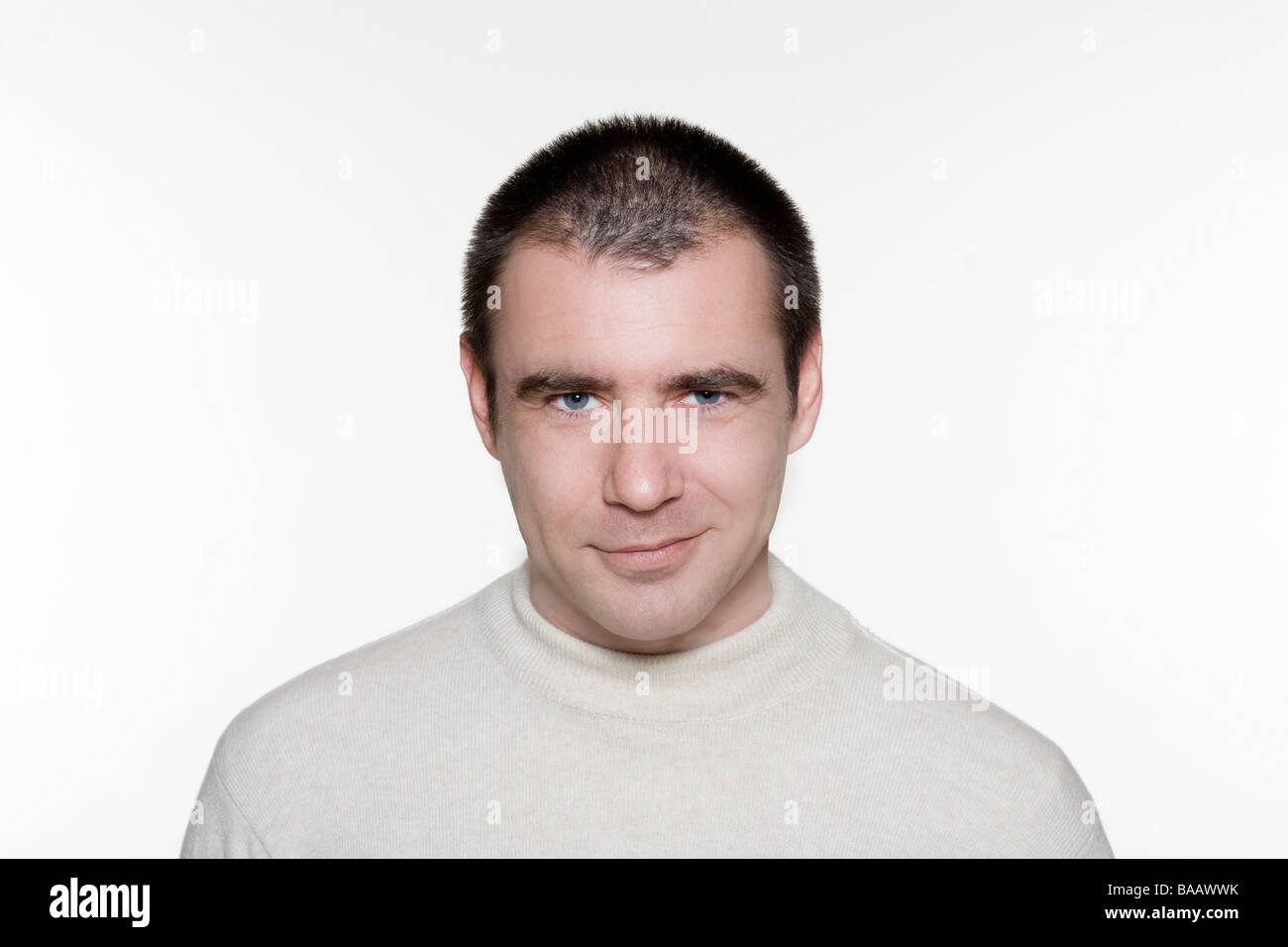 Portrait of an handsome expressive man in studio on white isolated ...