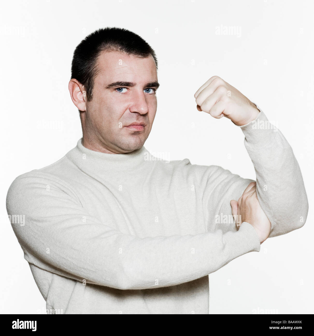 Portrait of an handsome expressive man in studio on white isolated ...
