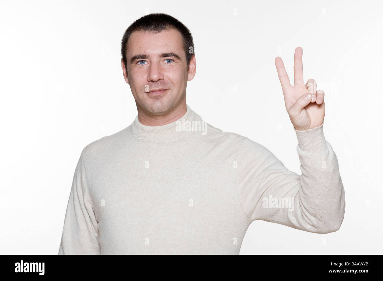 Portrait of an handsome expressive man in studio on white isolated ...