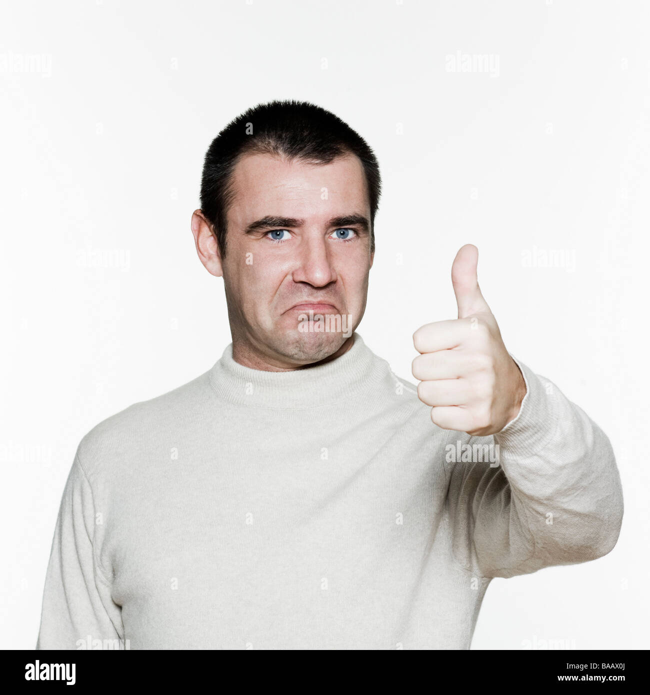 Portrait of an handsome expressive man in studio on white isolated ...