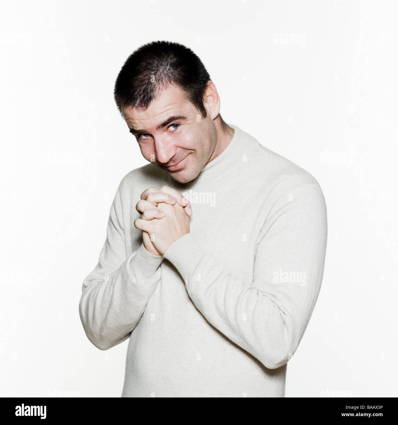 Portrait of an handsome expressive man in studio on white isolated ...