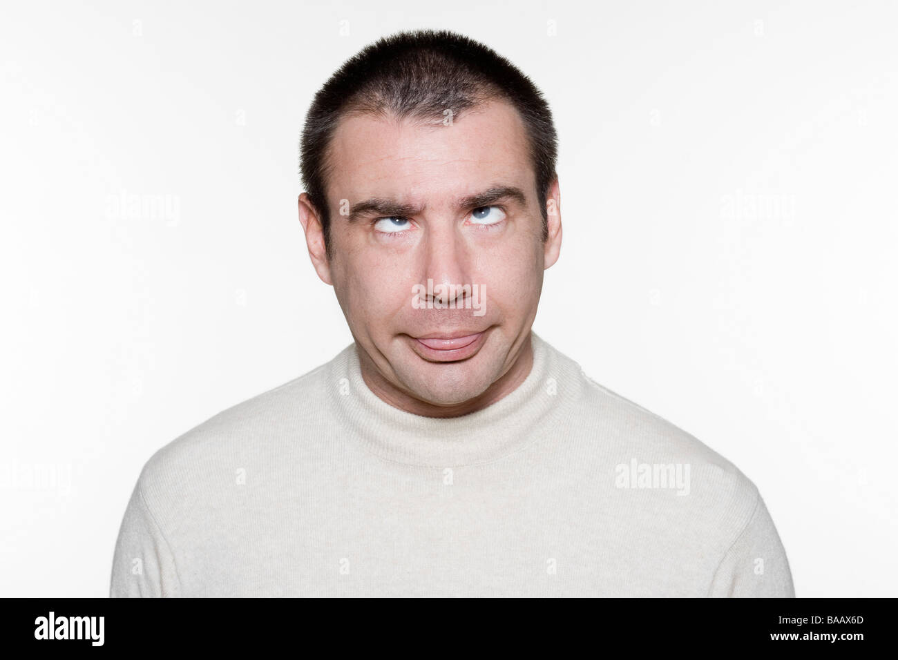 Portrait of an handsome expressive man in studio on white isolated ...
