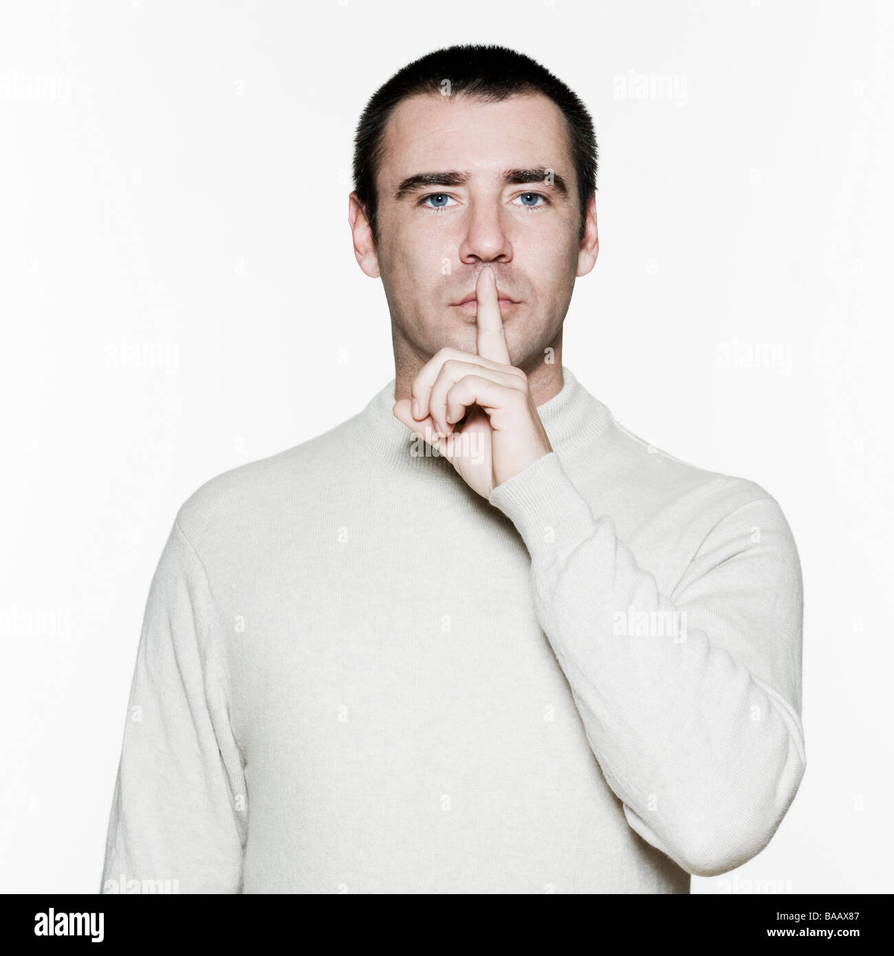 Portrait of an handsome expressive man in studio on white isolated ...