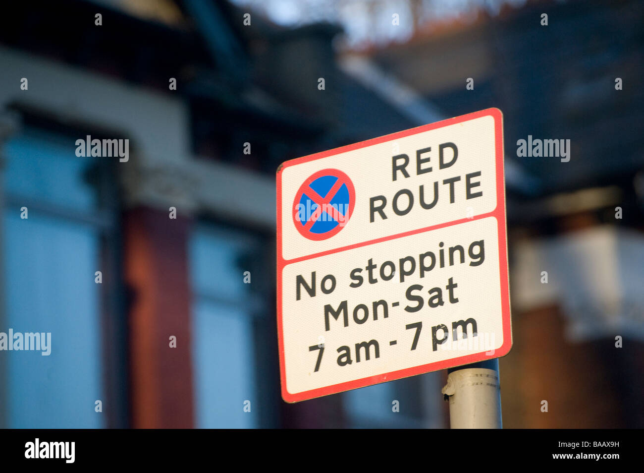 Red route no stopping urban causeway road sign in London Stock Photo ...